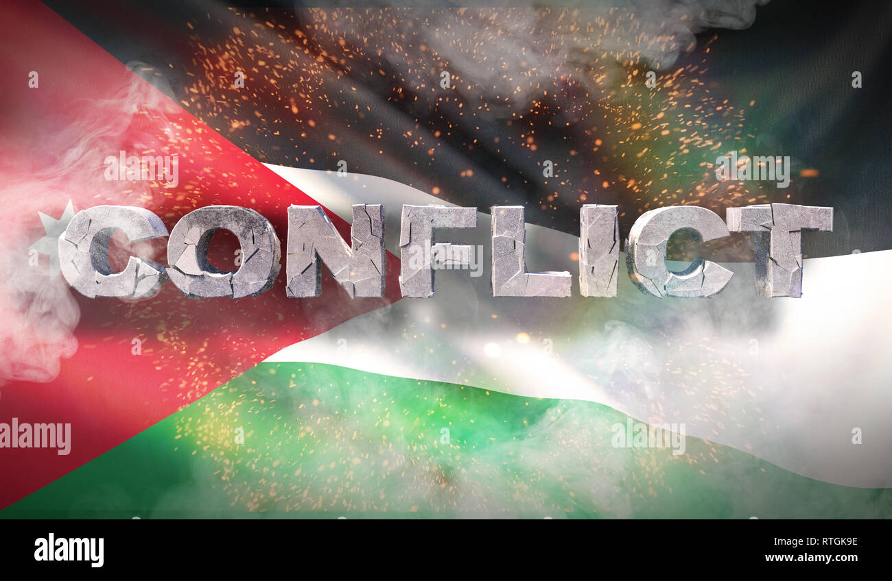 Conflict concept in Jordan. Waved highly detailed fabric texture. 3D ...