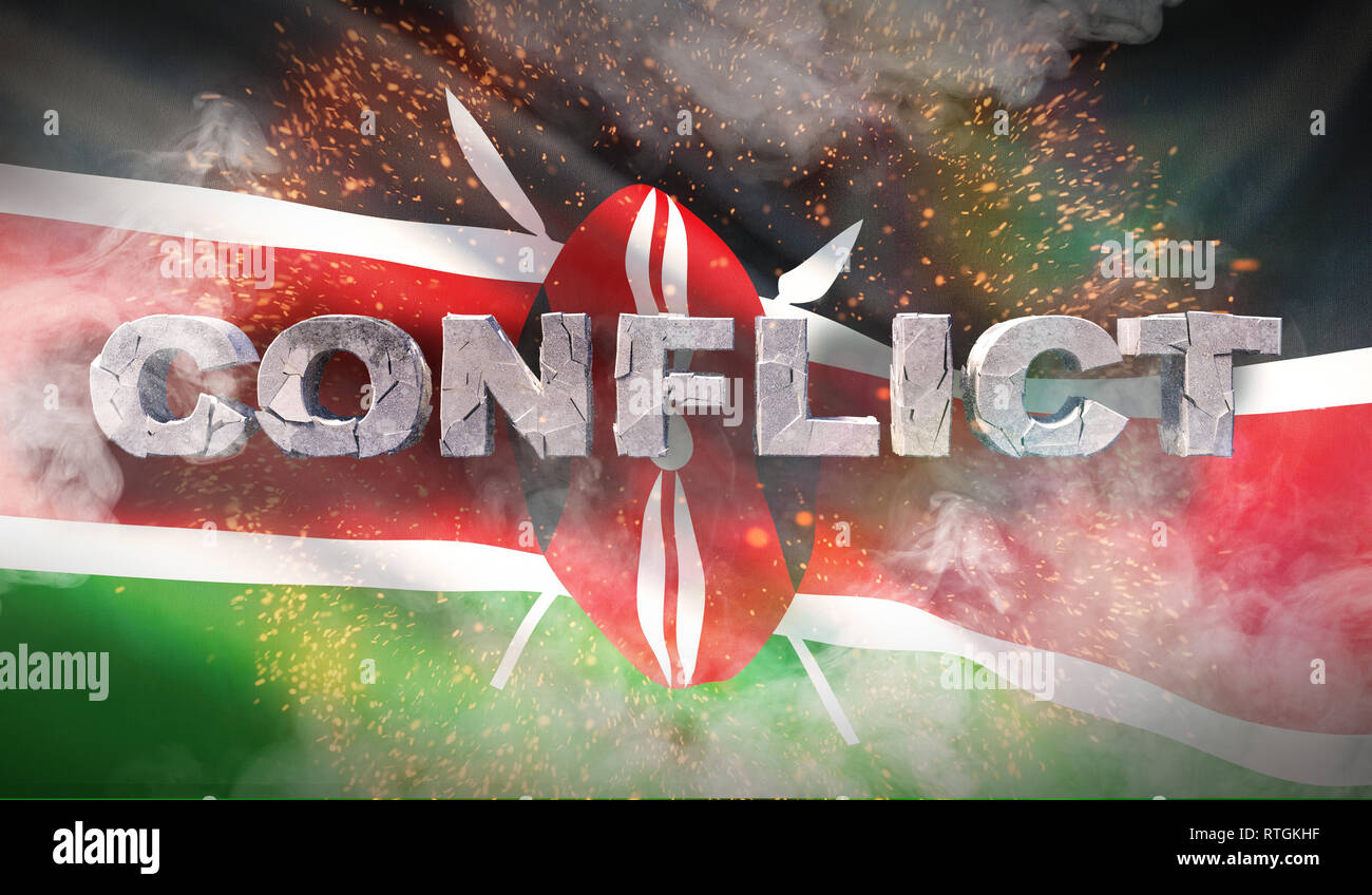 Conflict concept in Kenya. Waved highly detailed fabric texture. 3D ...