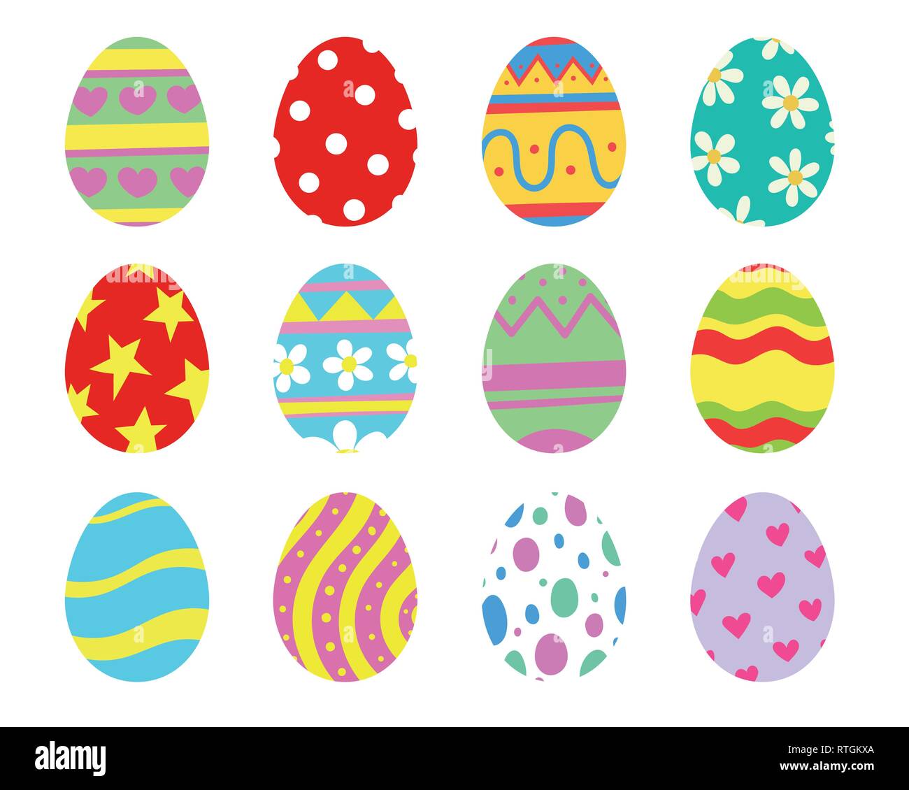 Set of 12 Easter eggs collection. Colorful decoration. Hand drawn ...