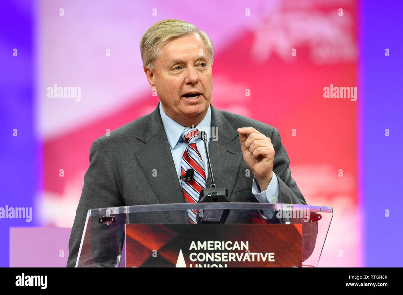 U.S. Senator Lindsey Graham (R-SC) seen speaking during the American Conservative Union's ...