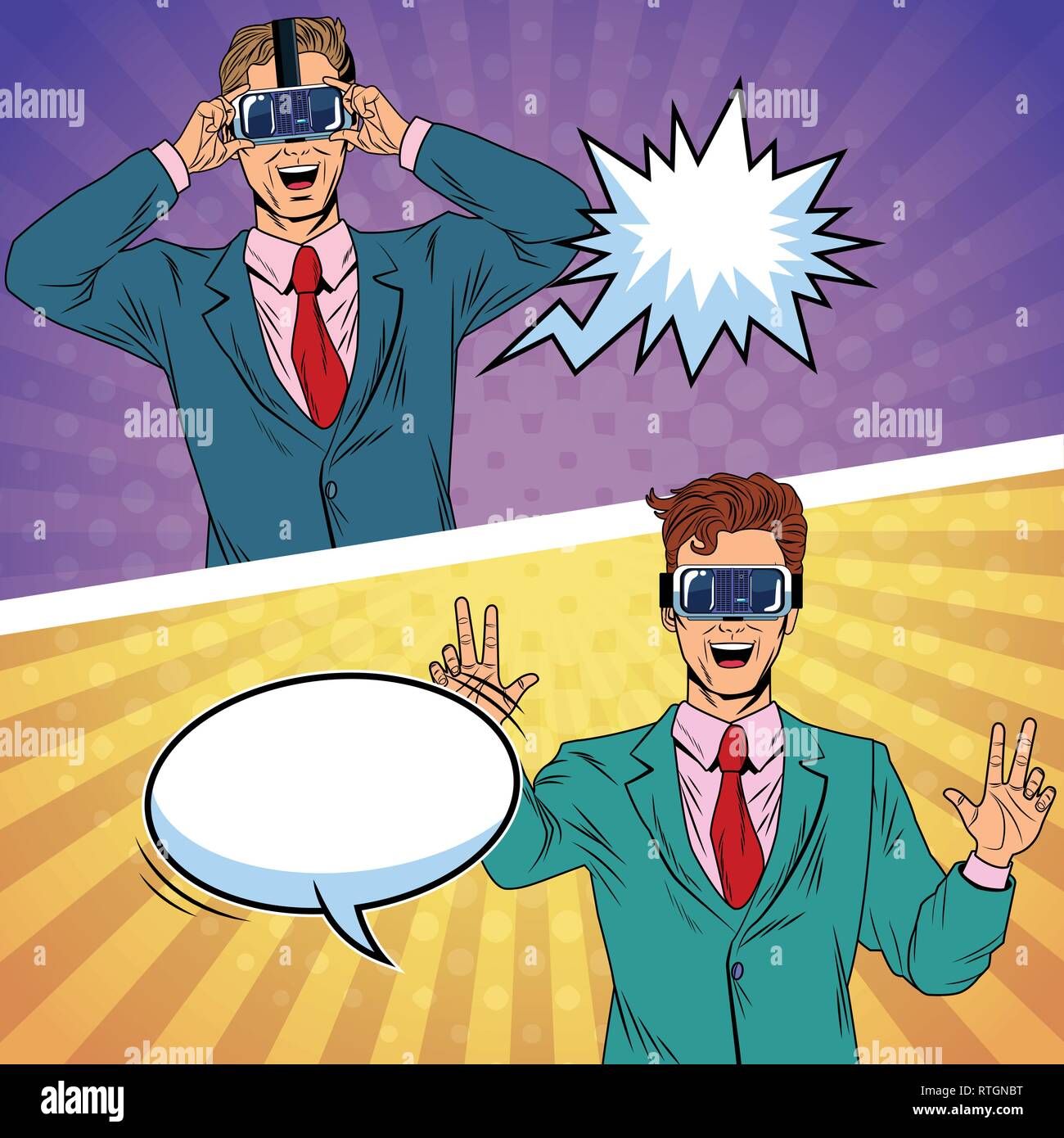 Businessmen virtual reality pop art cartoon Stock Vector Image & Art ...