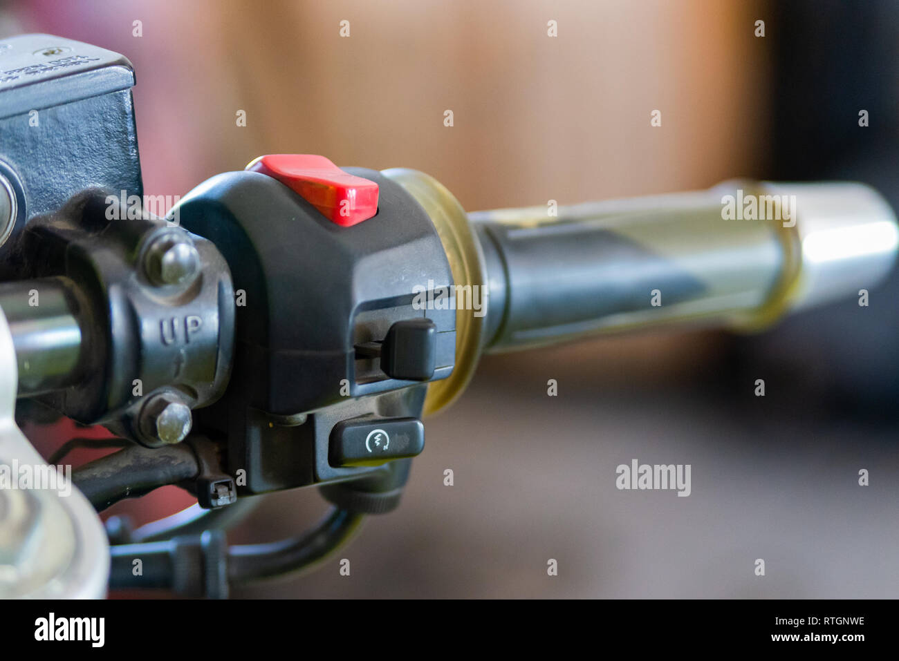 Motorcycle controls buttons and switches, close up view. Control ...