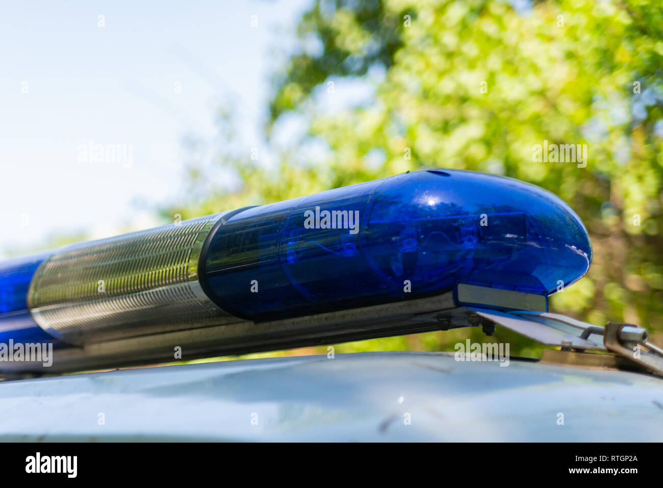 The roof-mounted lightbar of police car. Emergency transport light ...