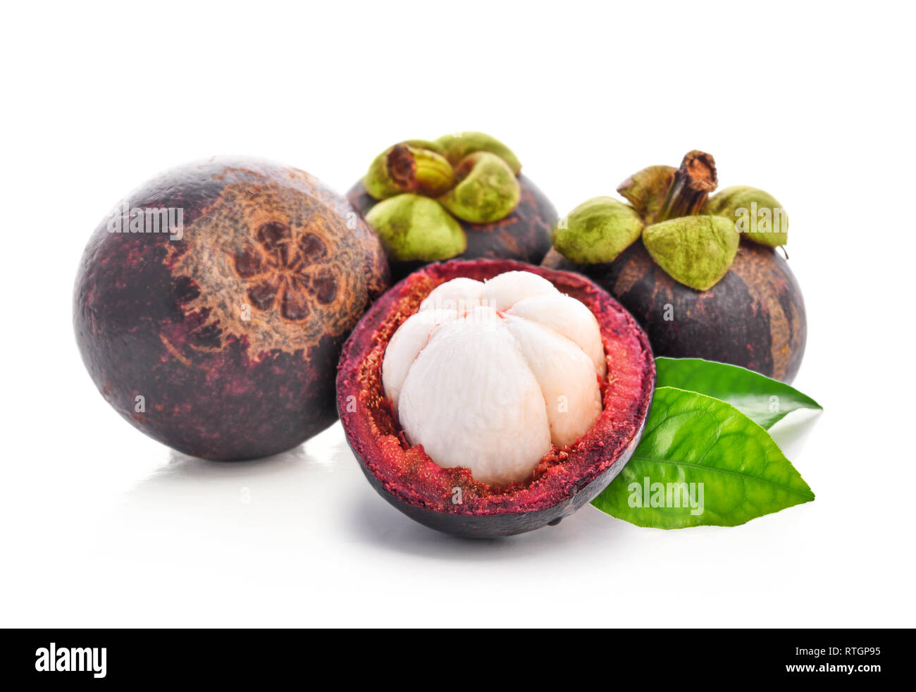 Fresh ripe mangosteen isolated on white background with clipping path ...