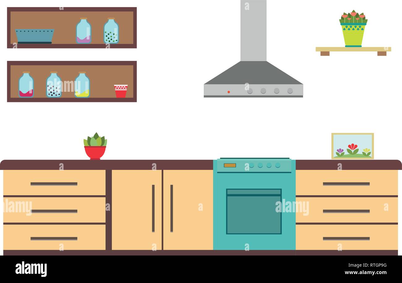 Kitchen Interior. Flat kitchen interior Vector illustration Stock ...
