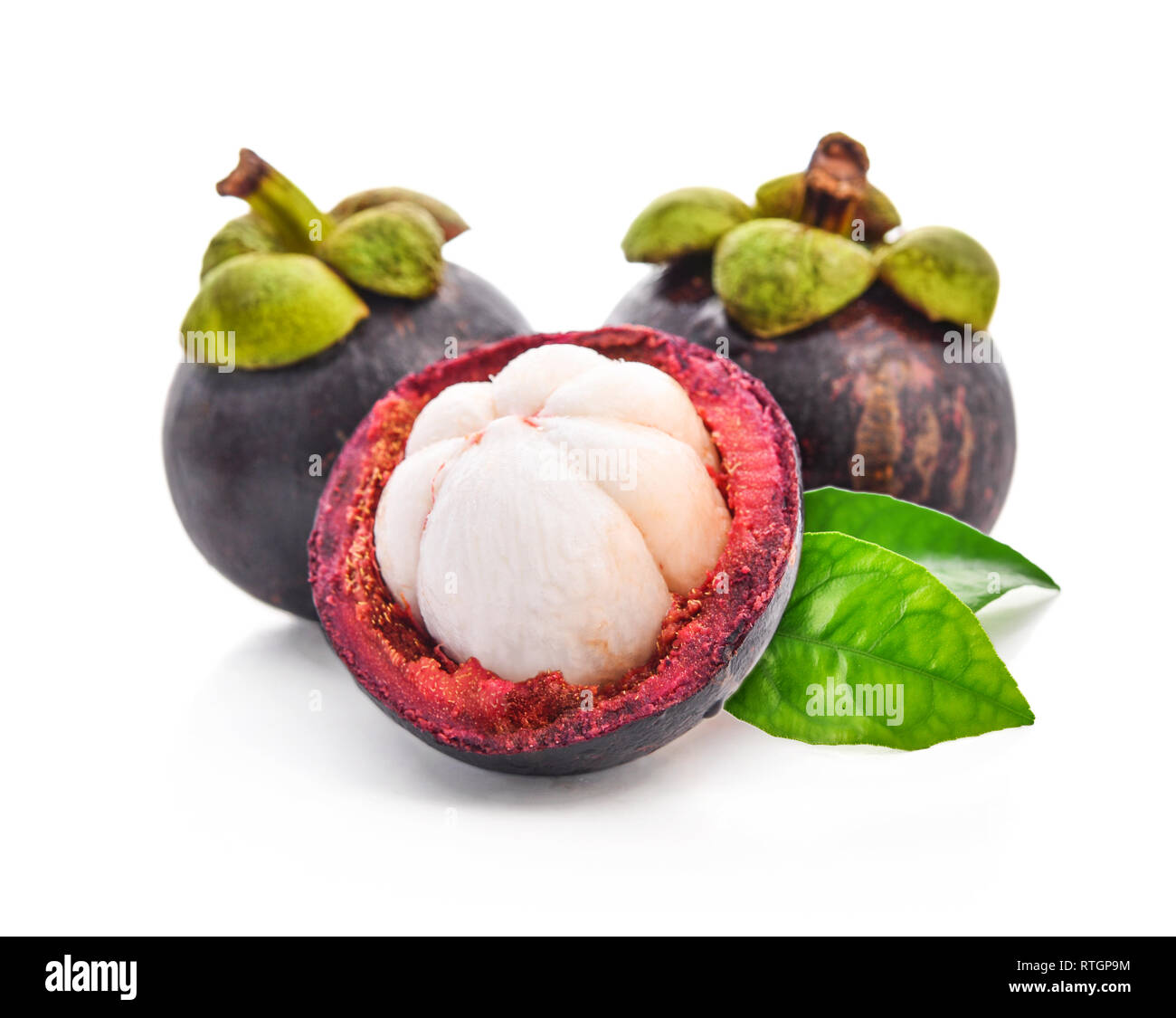 Fresh ripe mangosteen isolated on white background with clipping path ...