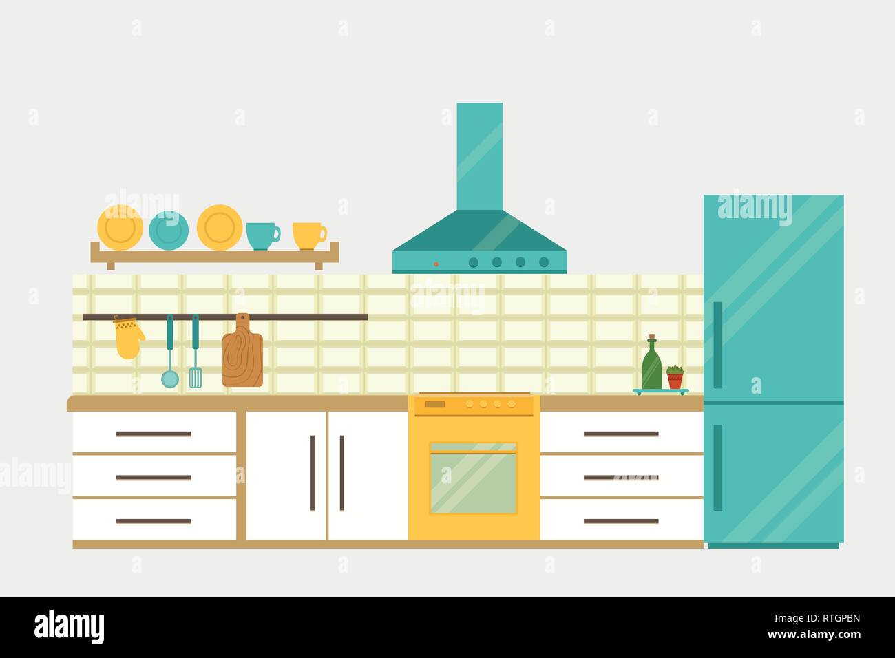 Kitchen Interior Flat kitchen interior Vector illustration Stock Vector ...