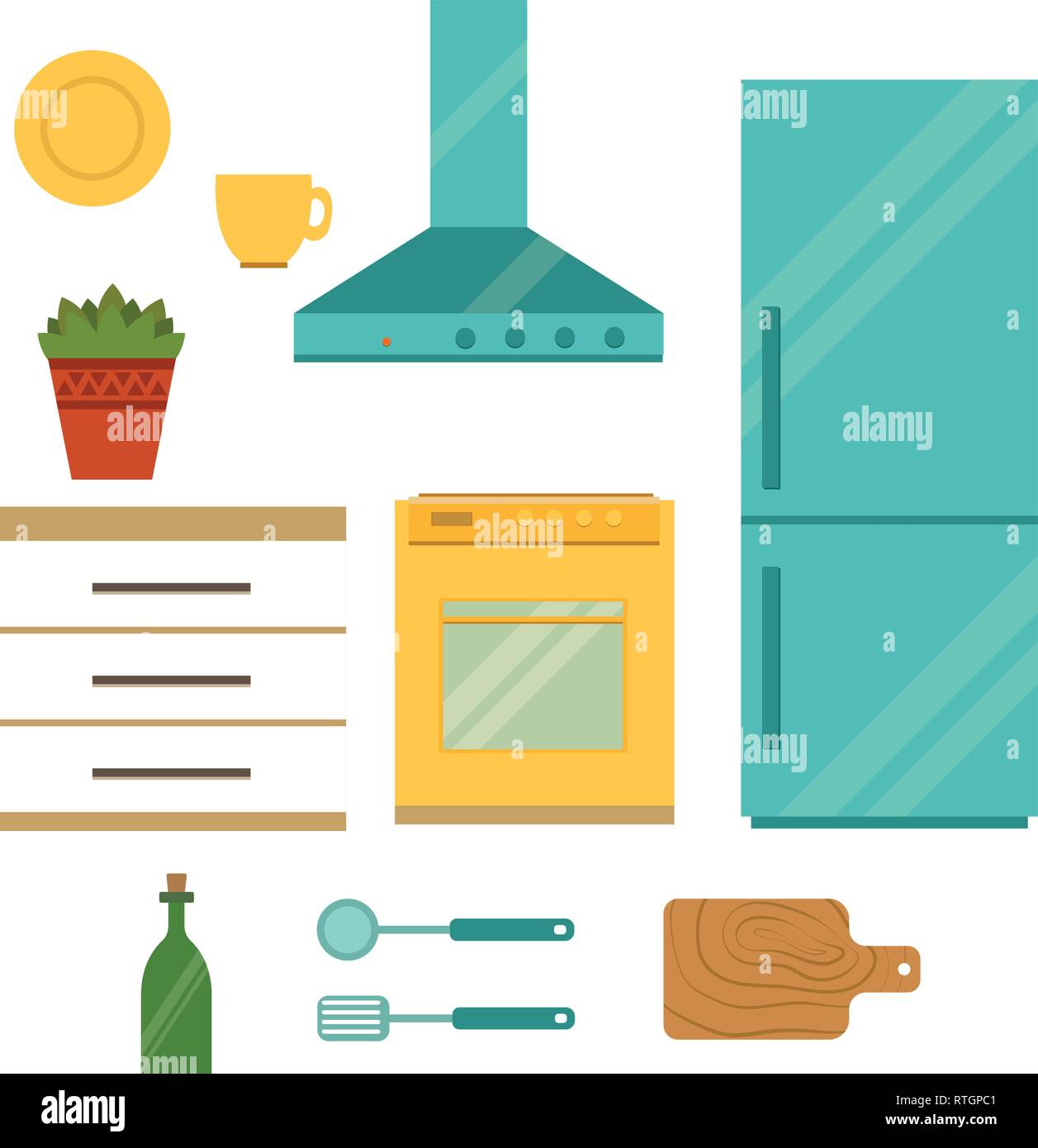 Set of Kitchen utensils Flat kitchen interior Vector illustration Stock ...