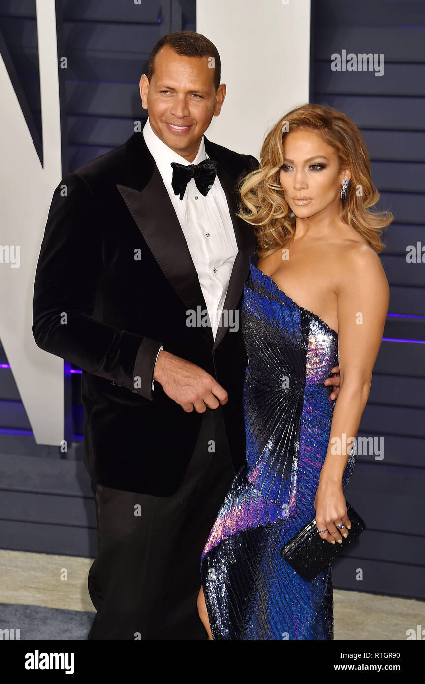 BEVERLY HILLS, CA - FEBRUARY 24: Alex Rodriguez (L) and Jennifer Lopez ...