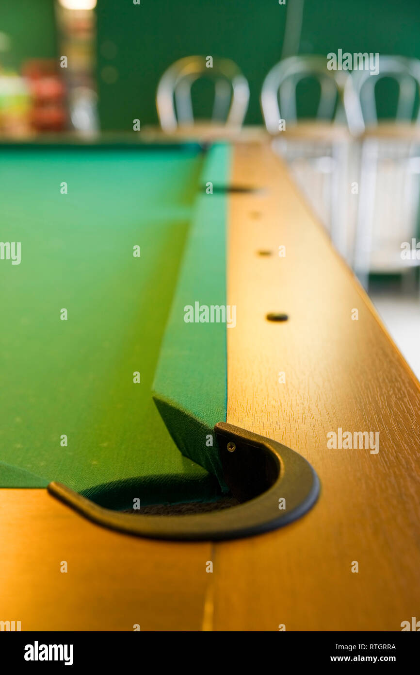 corner of pool table with pocket and small field of depth Stock Photo ...