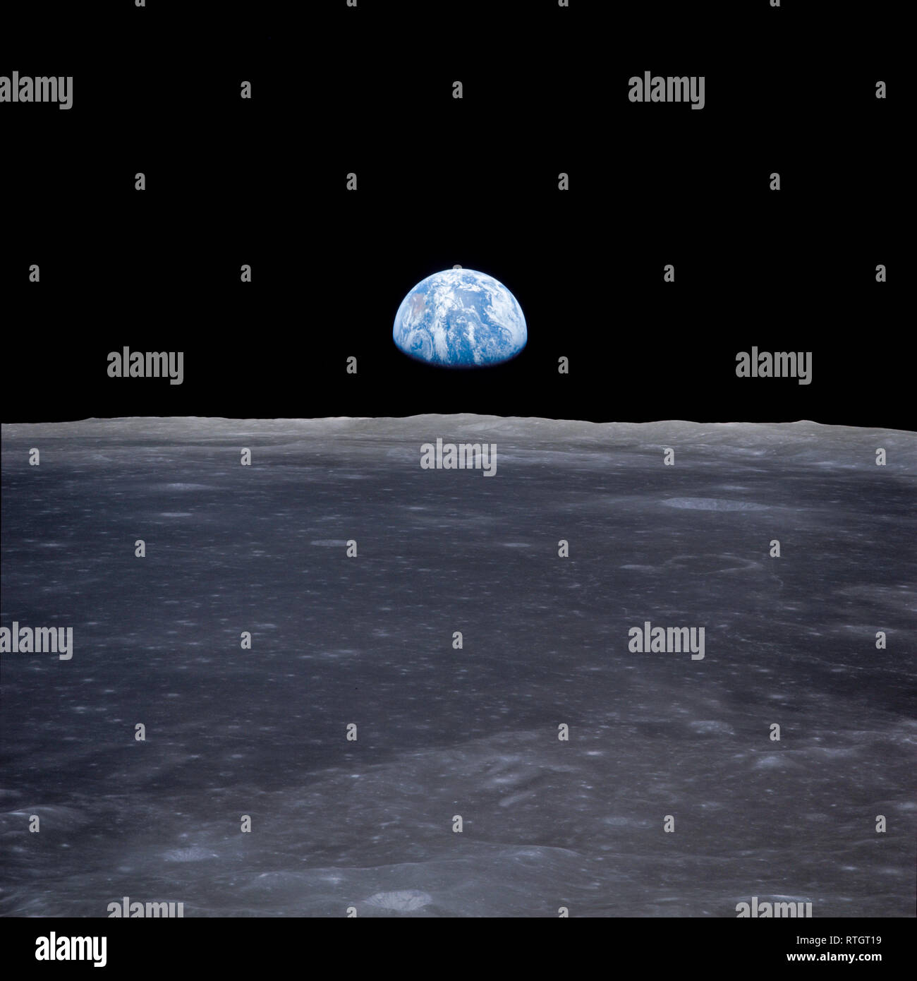 Earth rise - view of Earth with the moon in the foreground Stock Photo ...