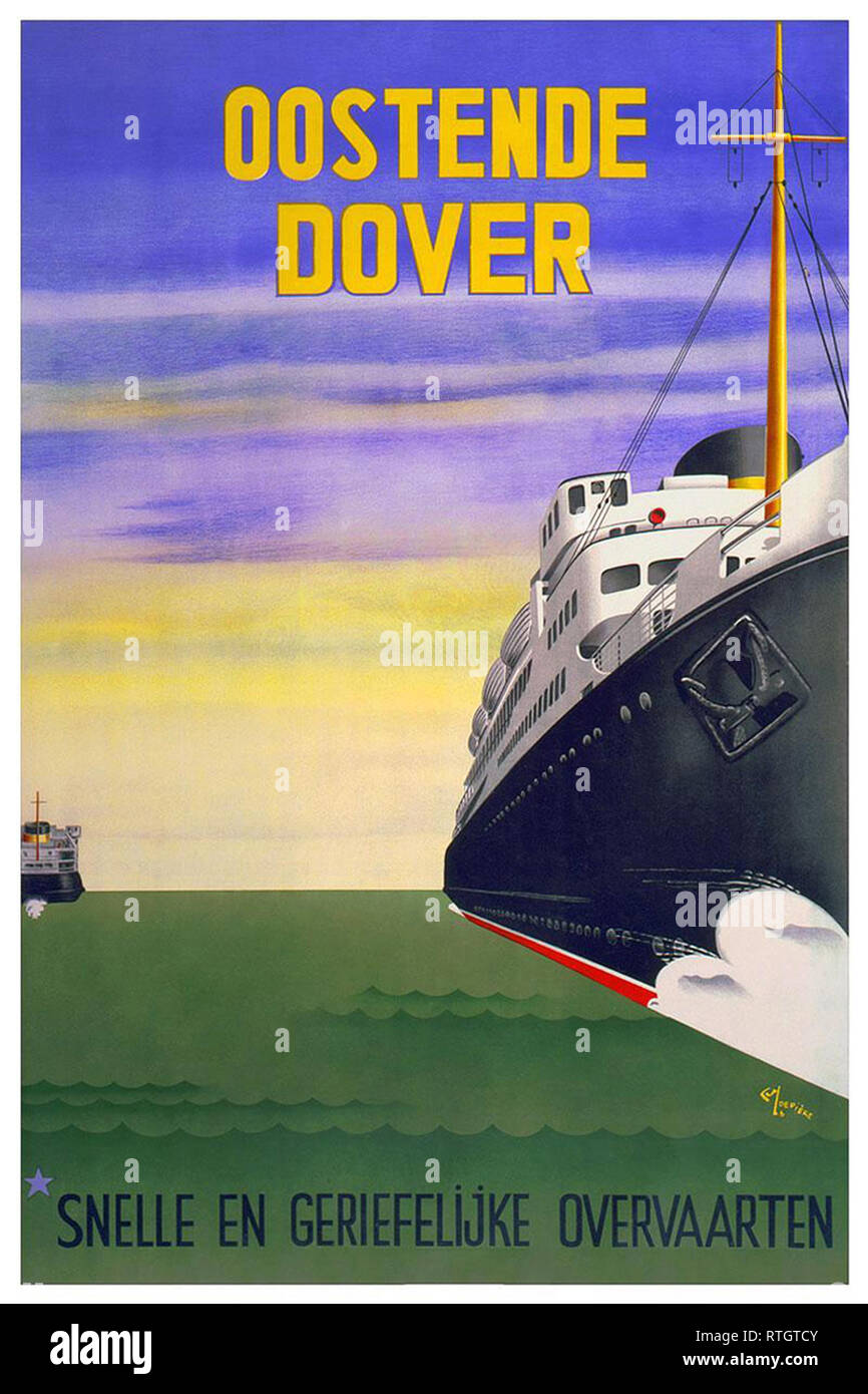 Vintage Ostende to Dover ferry tourism poster Stock Photo - Alamy