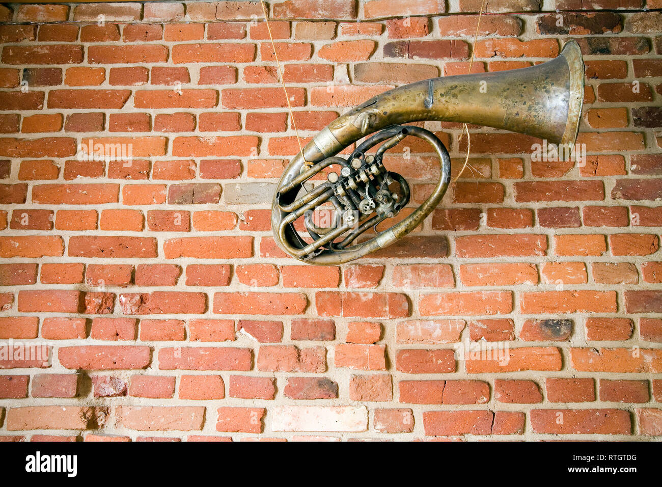 old music instrument on the brick wall Stock Photo - Alamy