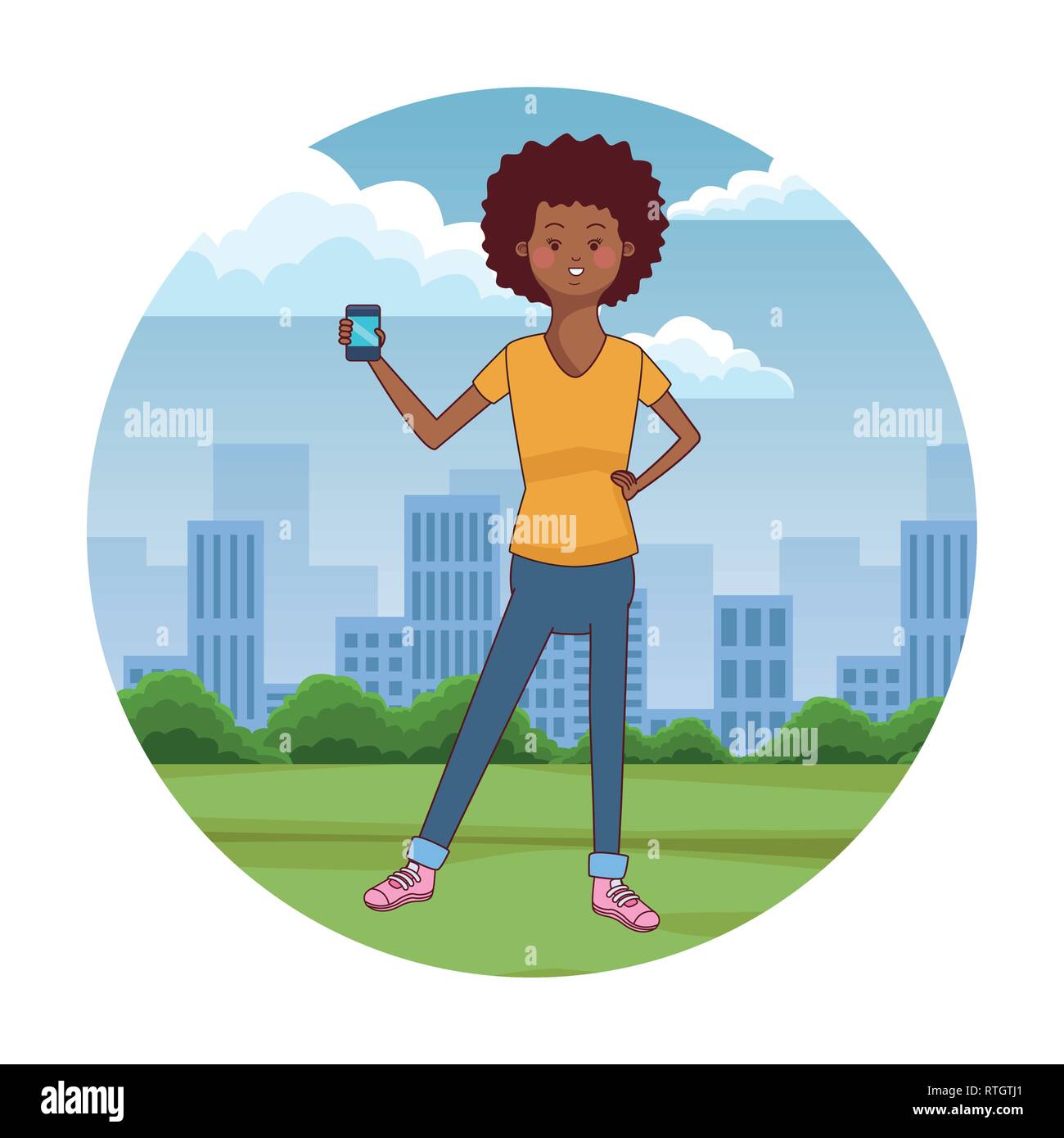 Woman smartphone park Cut Out Stock Images & Pictures - Alamy