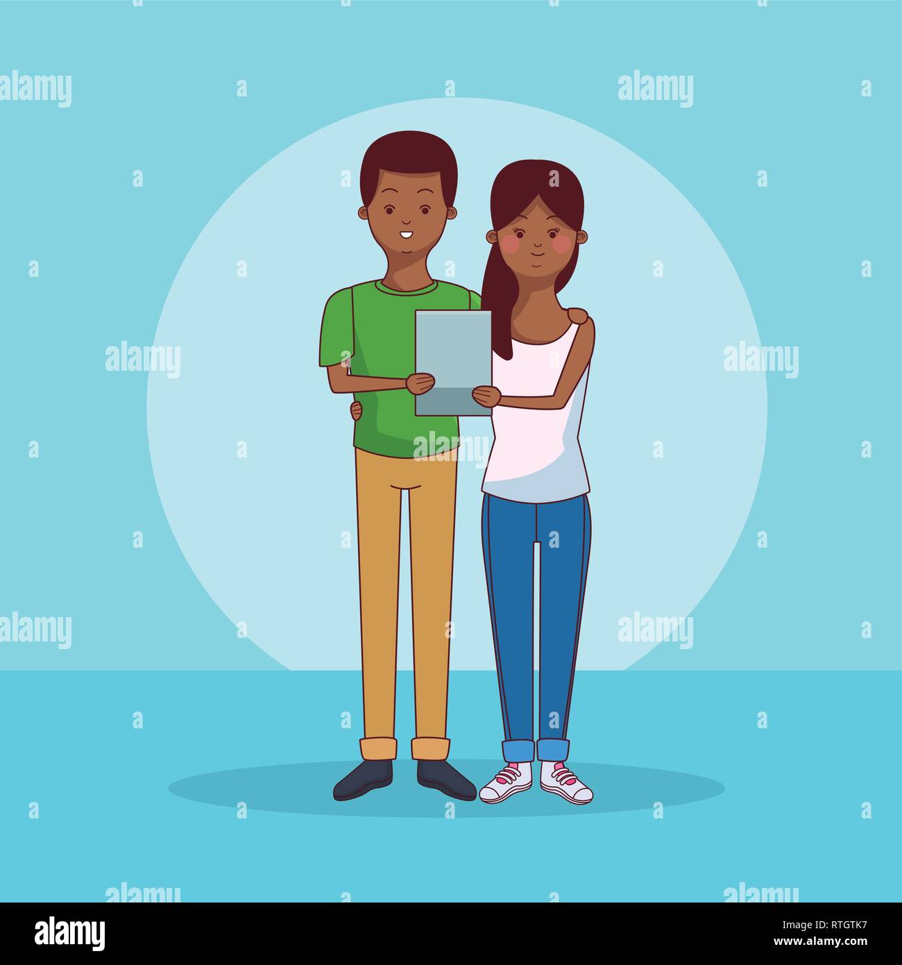 Group teenagers using together computer Stock Vector Images - Alamy