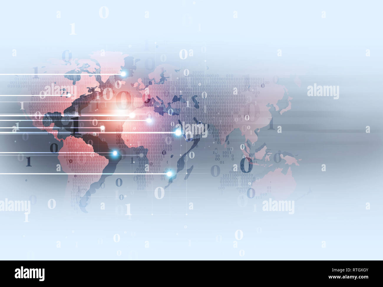 abstract technology binary code and world map on white background Stock ...