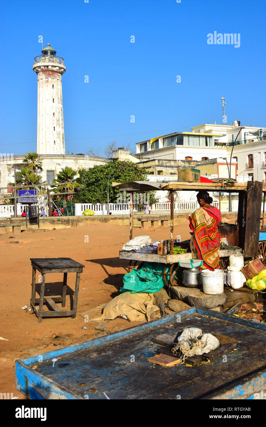 Lighthouse and Carts, Pondicherry, Puducherry, Tamil Nadu, India Stock ...