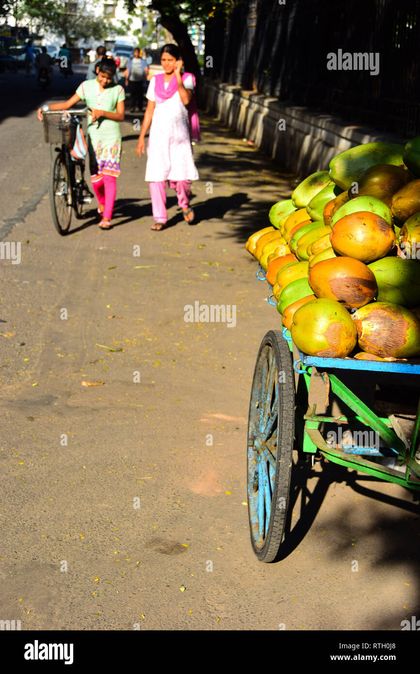 Coconut Cart and Indian Women, Pondicherry, Puducherry, Tamil Nadu ...