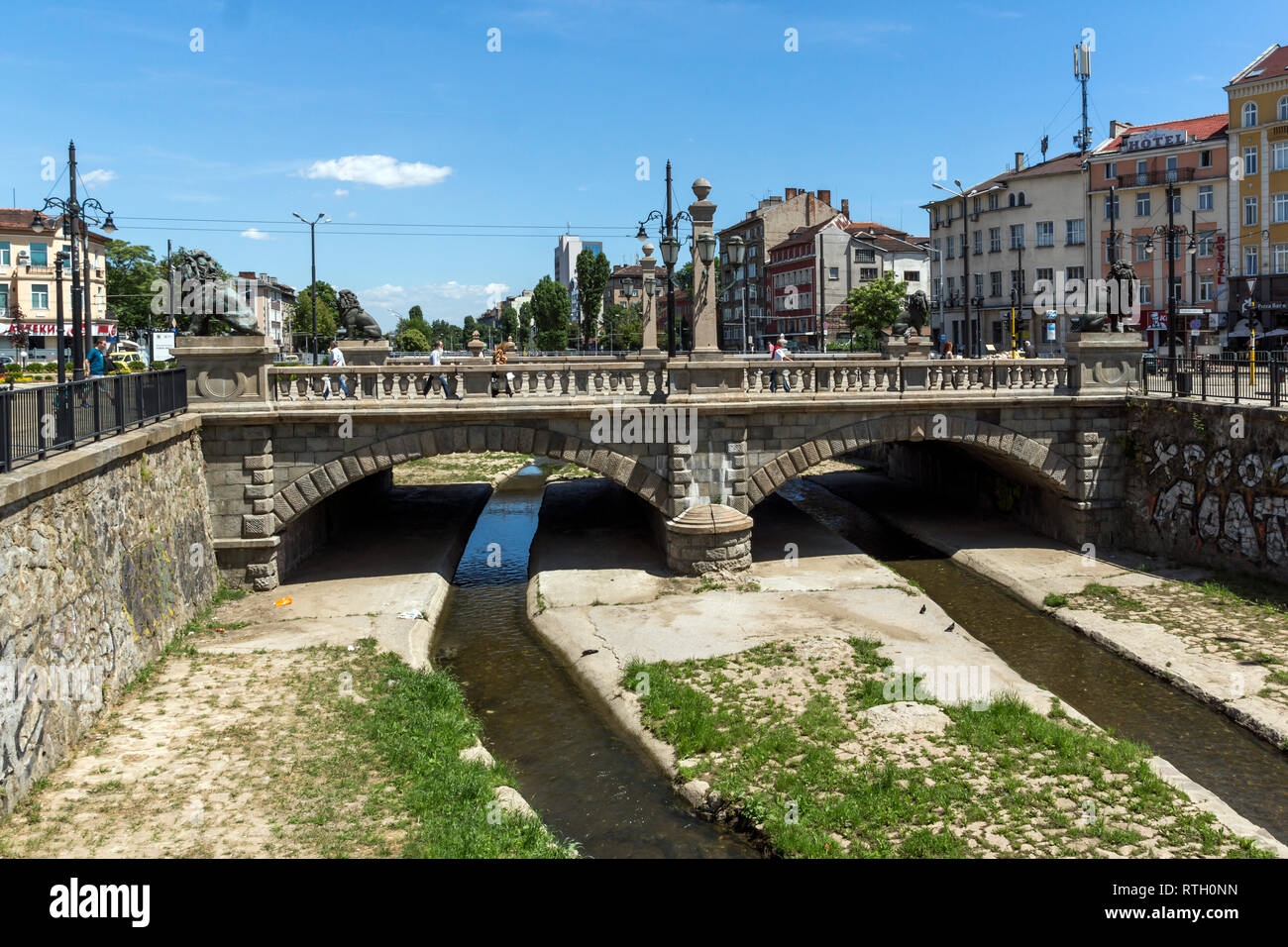 SOFIA, BULGARIA - MAY 31, 2018: Panorama of Lion's Bridge over Vladaya ...
