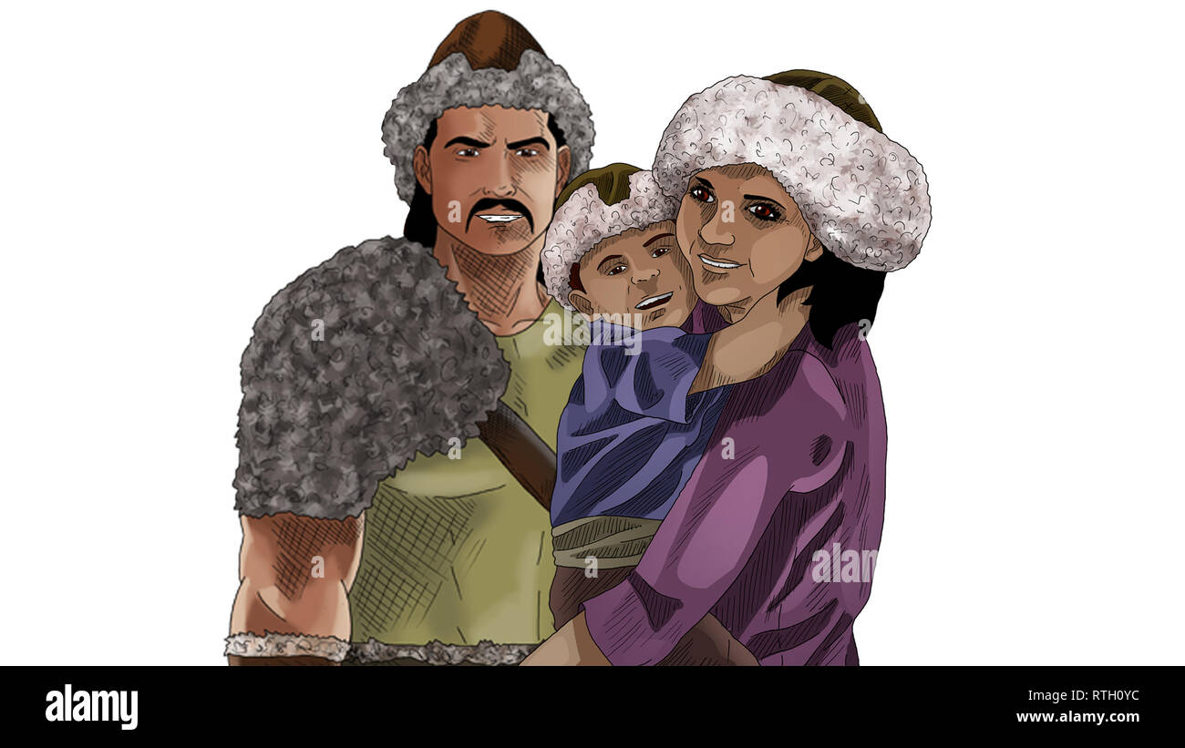 Family with traditional clothes from middle asia Stock Photo - Alamy