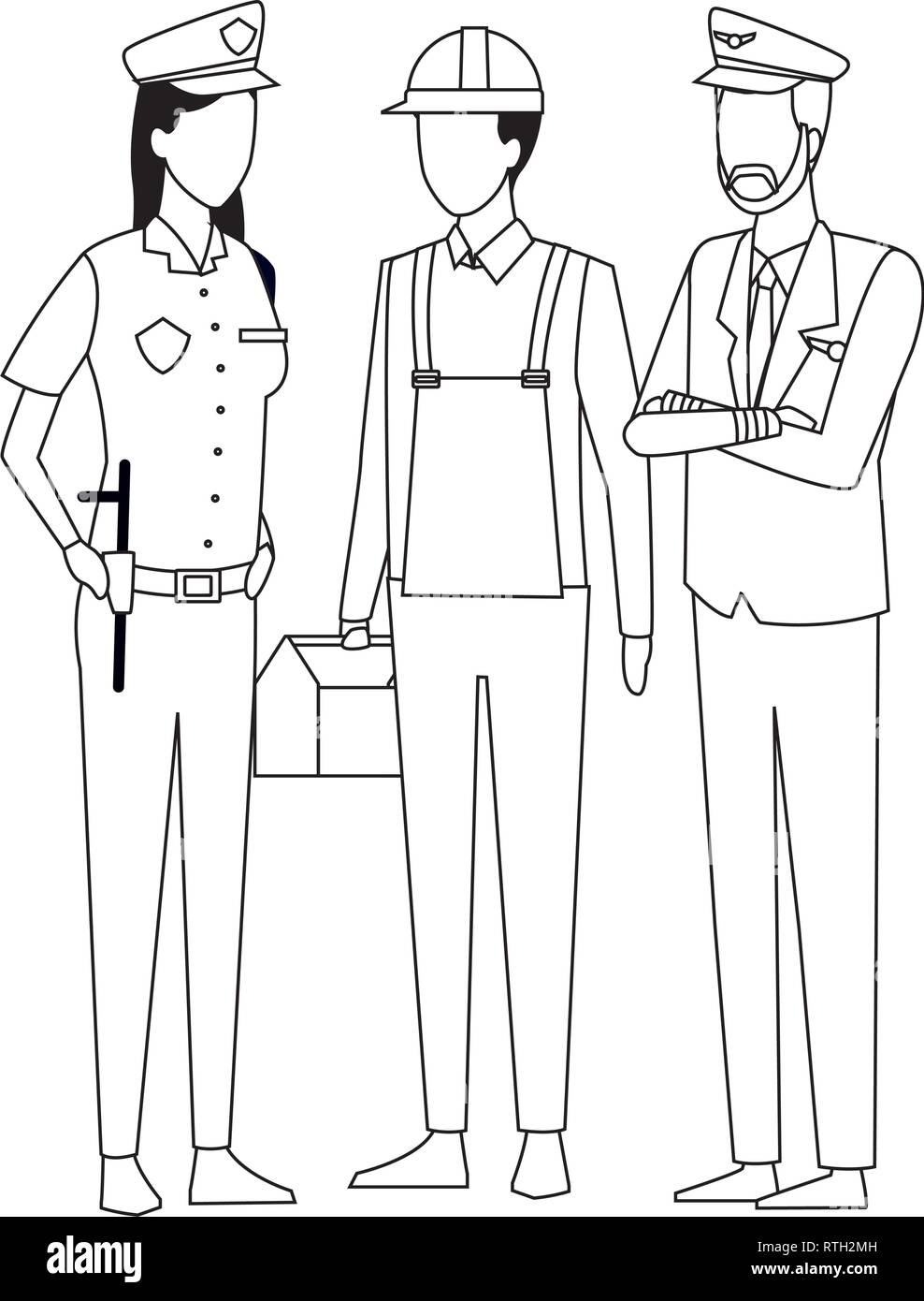 Jobs and professions avatar in black and white Stock Vector Image & Art ...