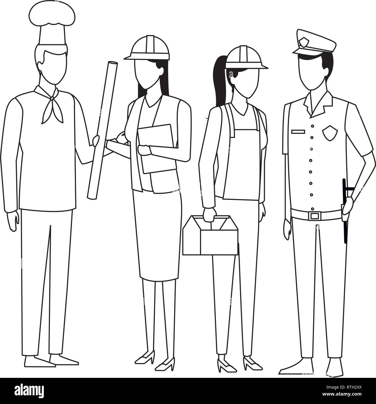Jobs and professions avatar in black and white Stock Vector Image & Art ...