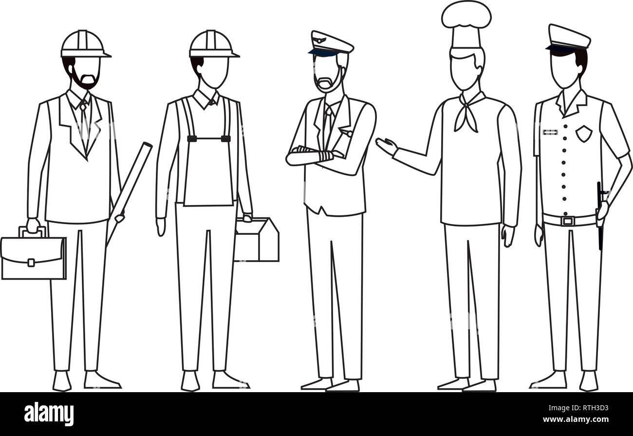 Jobs and professions avatar in black and white in black and white Stock ...