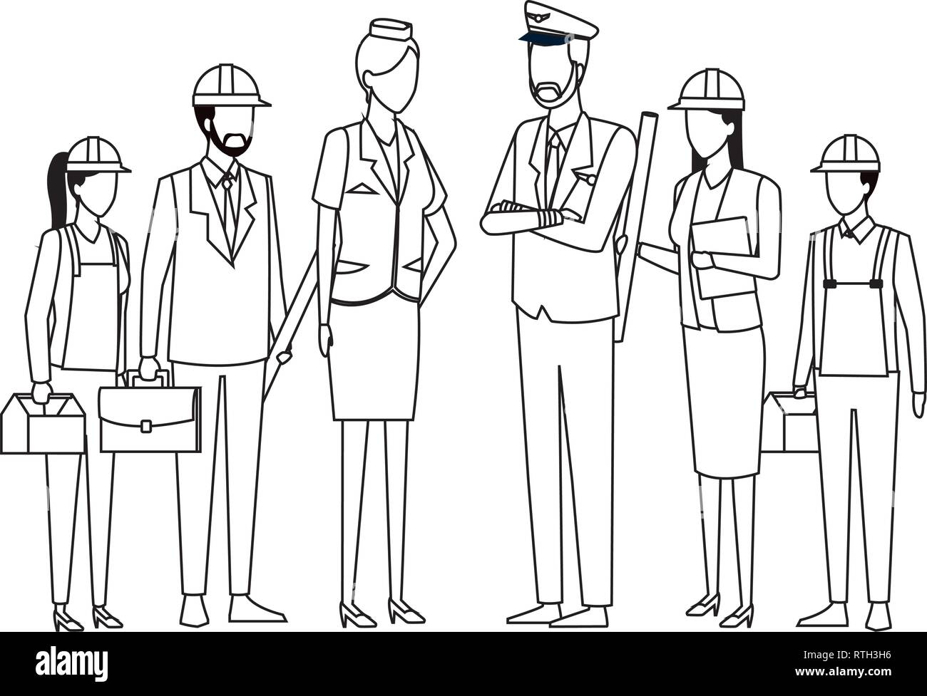 Jobs and professions avatar in black and white in black and white Stock ...