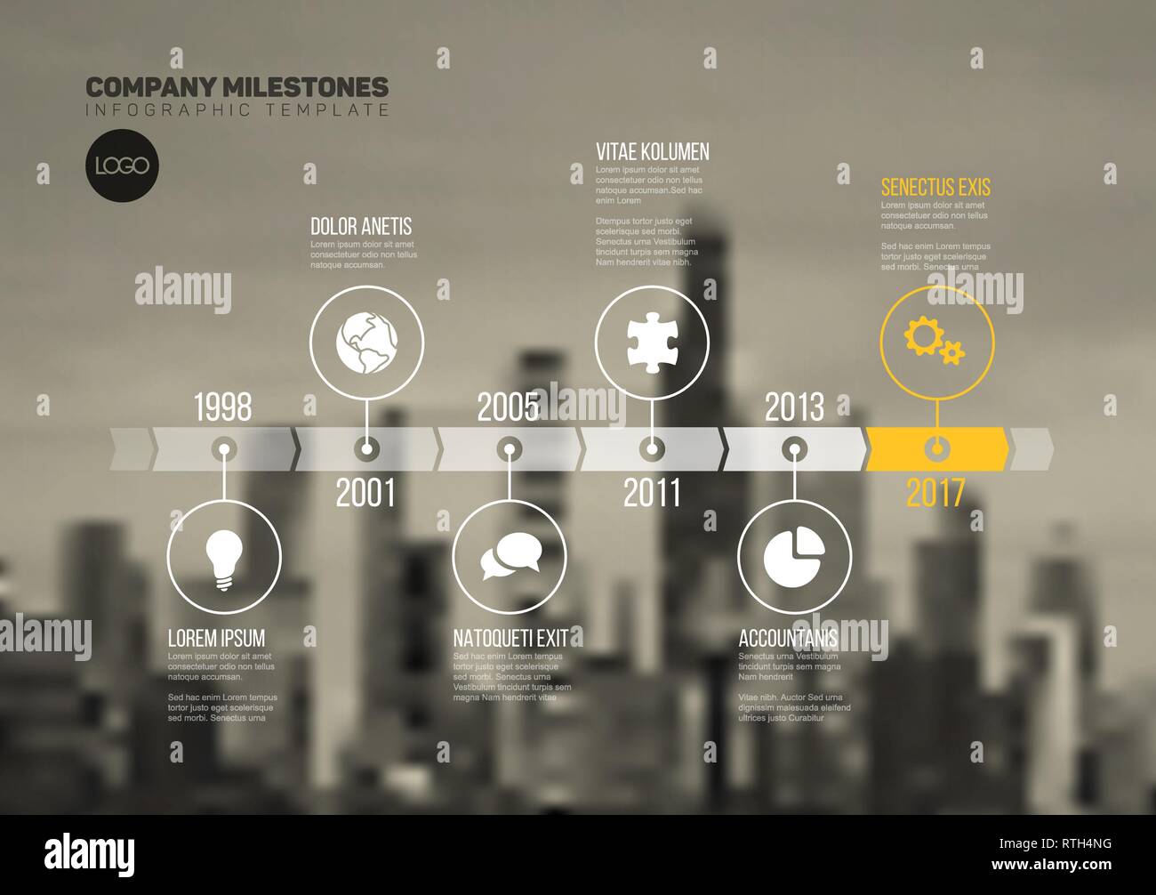 Vector Infographic Company Milestones Timeline Template with circle ...
