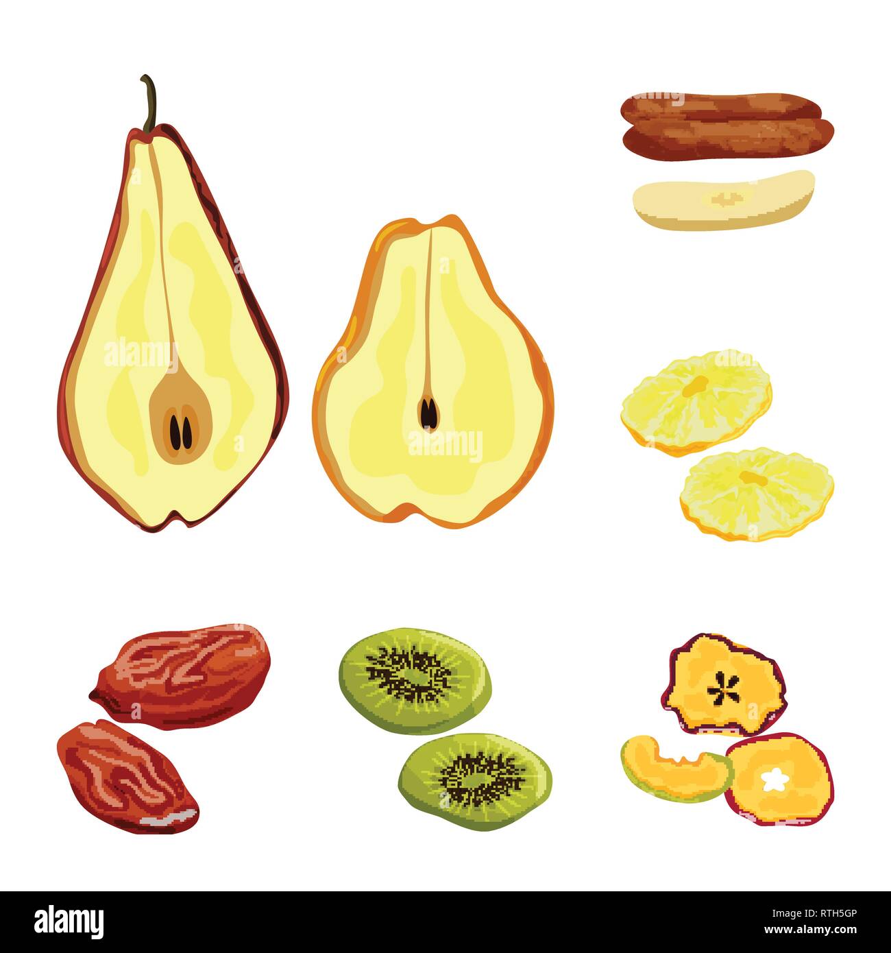 Vector illustration of fruit and dried sign. Collection of fruit and ...