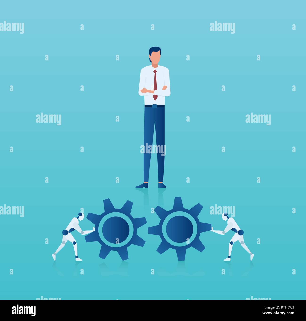 Vector of a businessman managing new technology process implementation ...