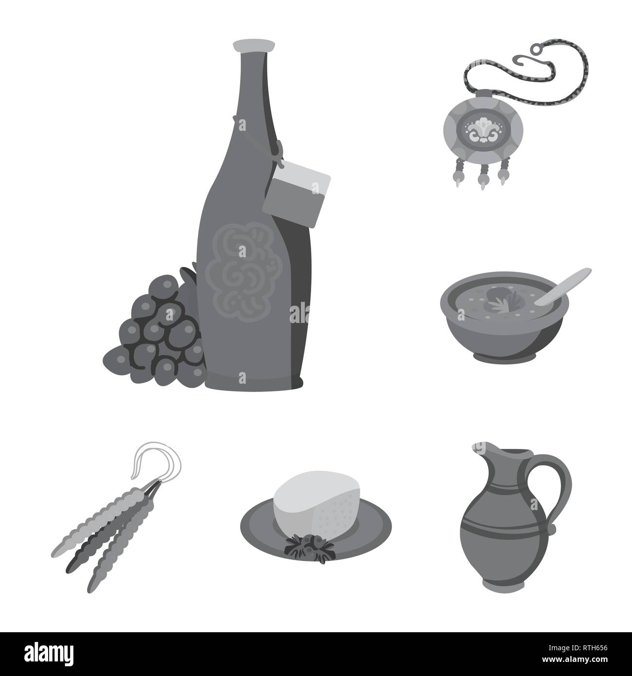 Vector illustration of attributes and tourism symbol. Collection of ...