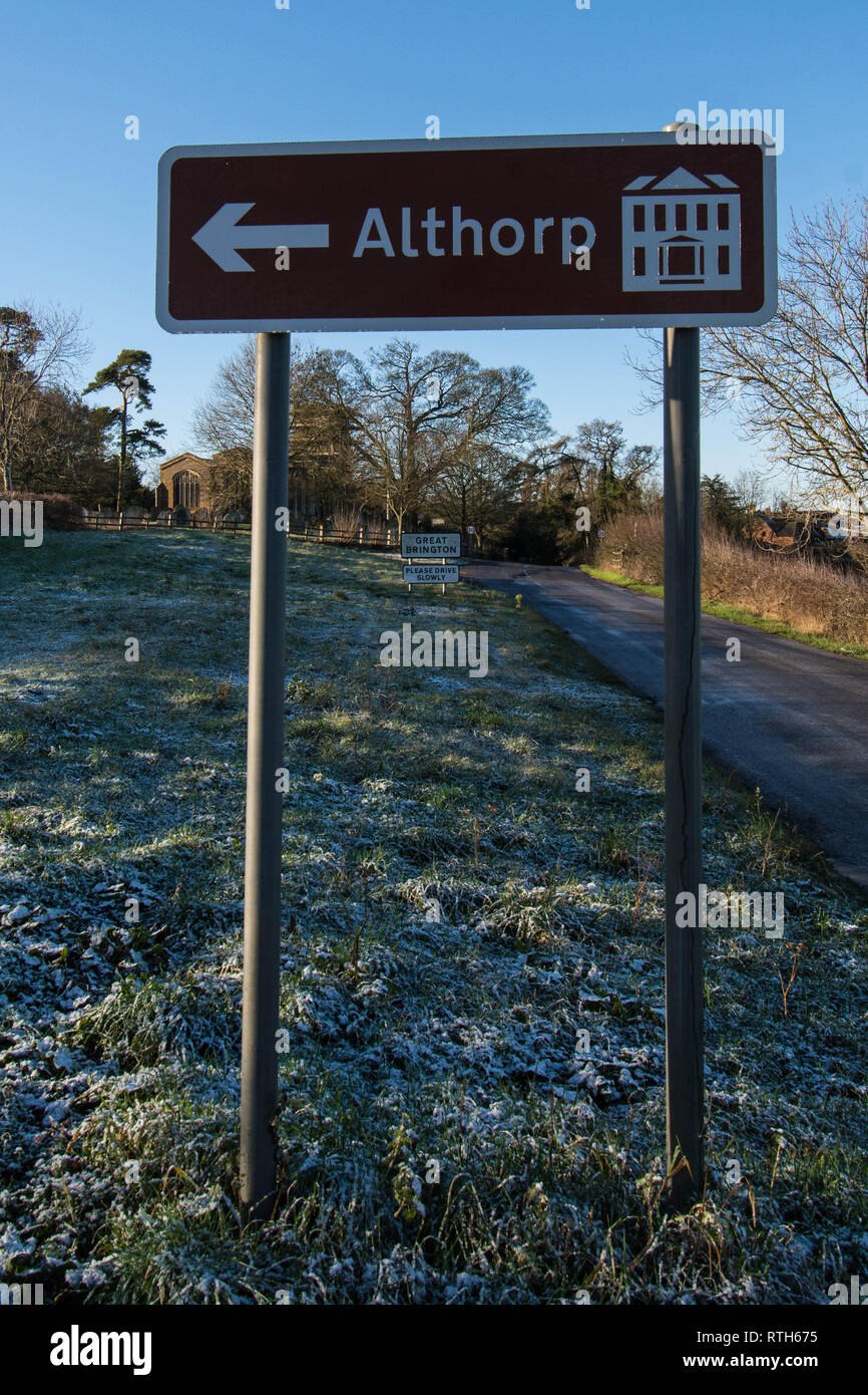 Road Sign to Althorp Northamptonshire England arrow arrows brow sign ...