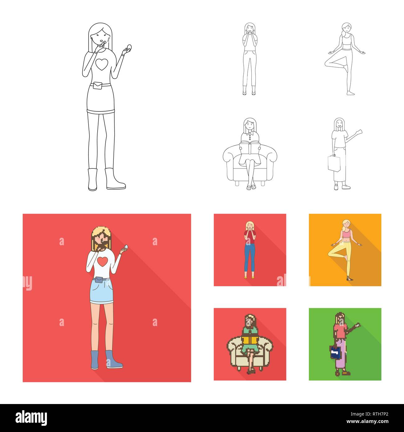 Vector design of posture and mood icon. Set of posture and female stock ...