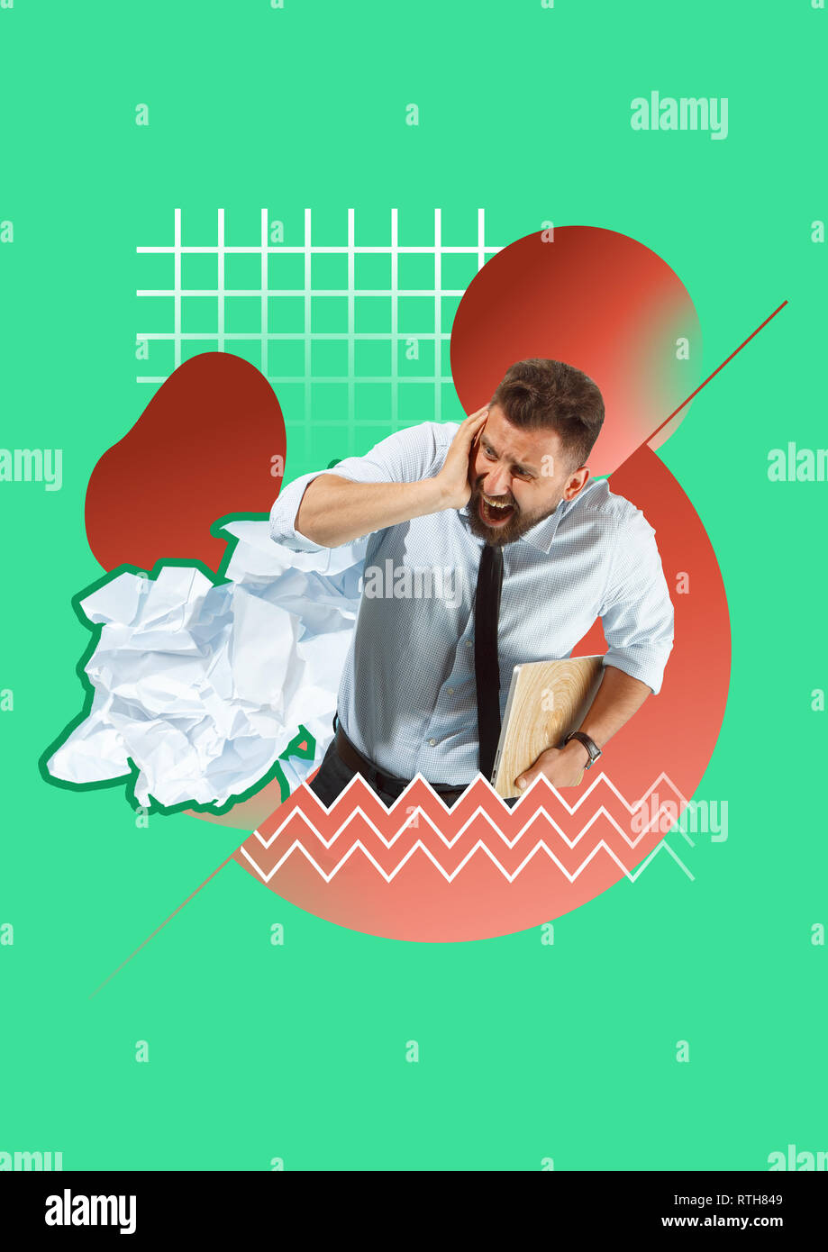 Scared and shocked businessman under boss pressure. Flat isometric view ...