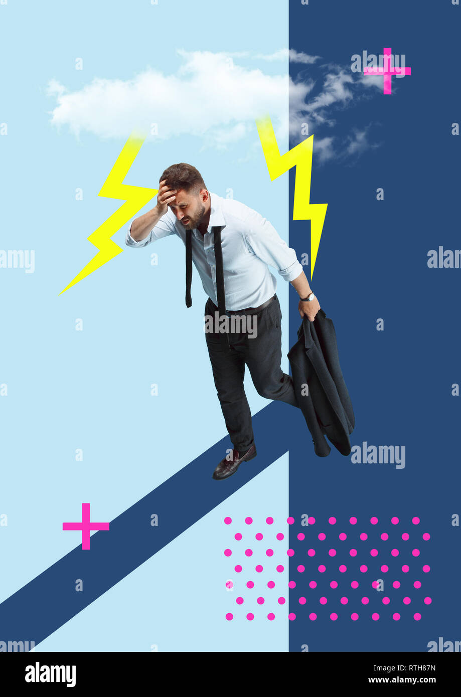 Scared and shocked businessman under boss pressure. Flat isometric view ...