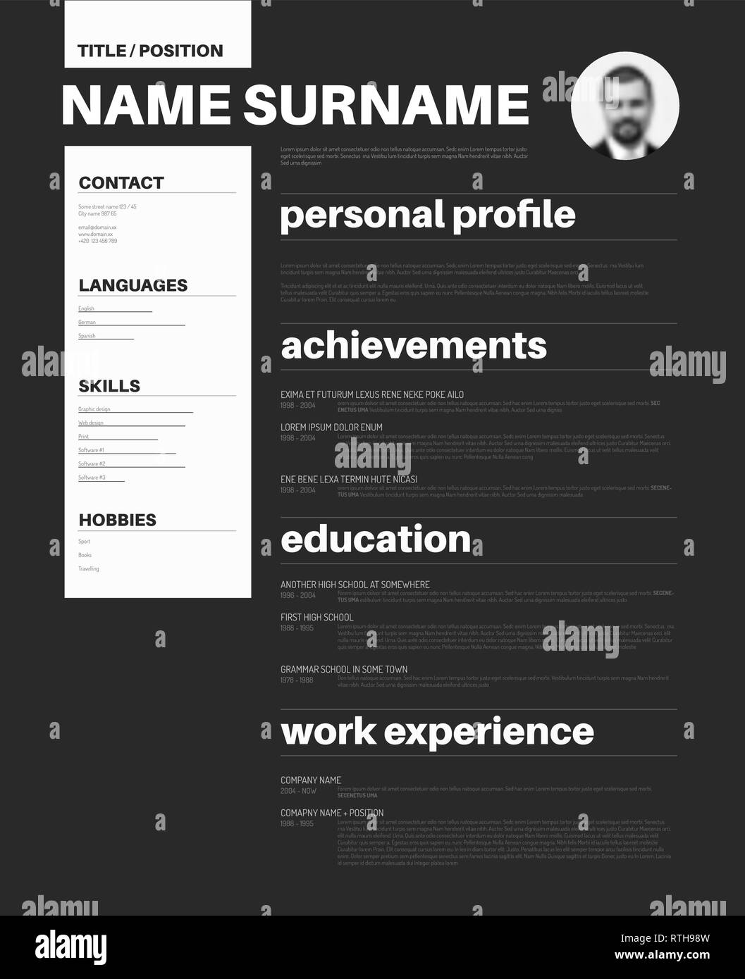 Vector black and white minimalist cv / resume template with nice ...