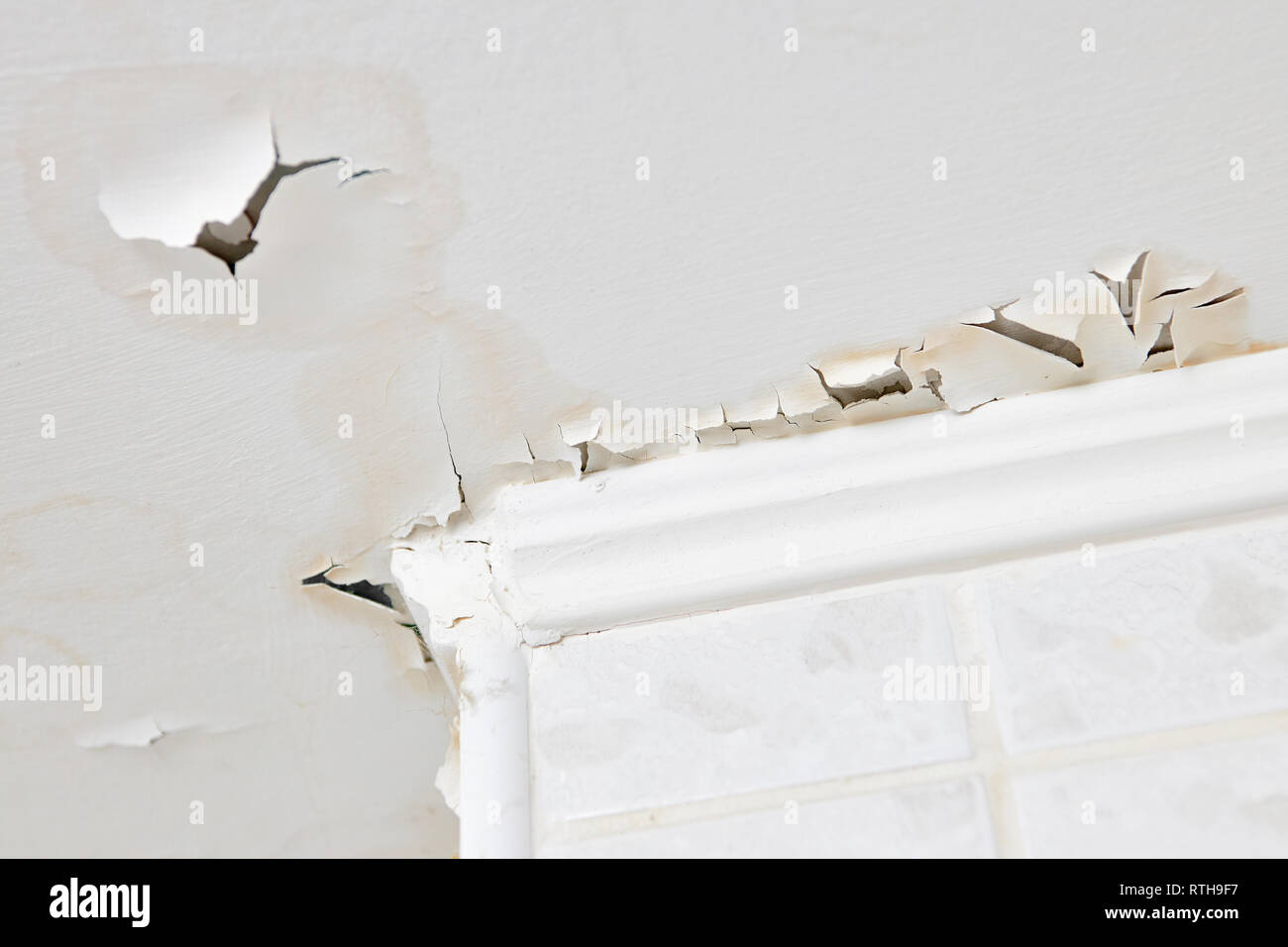 Swelling leaking of whitewash and plaster on ceiling of dwelling due to ...