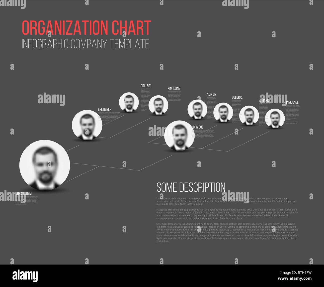 Minimalist company organization hierarchy 3d chart template - dark gray ...