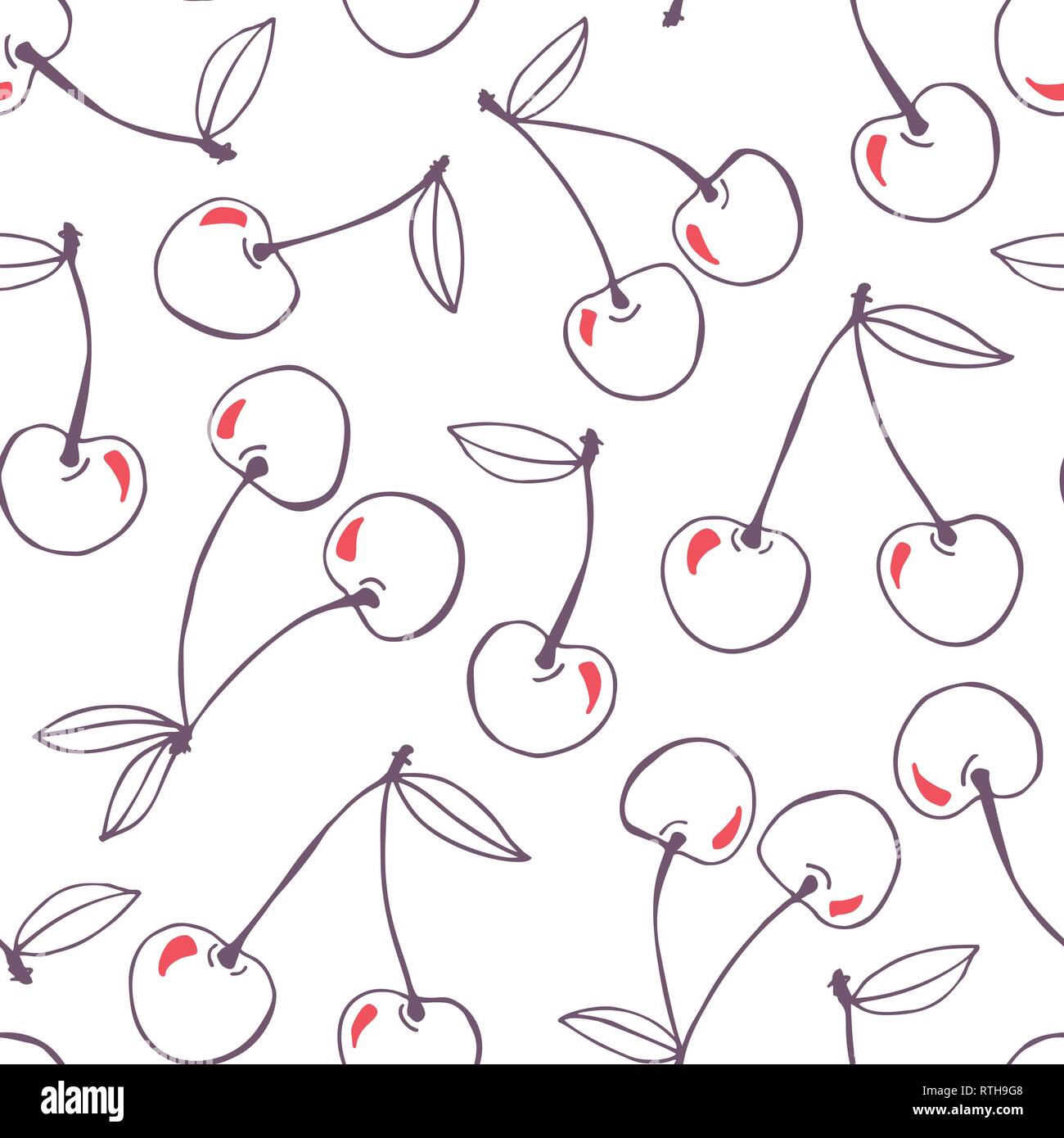 Whimsical hand-drawn doodle cherries vector seamless pattern background ...