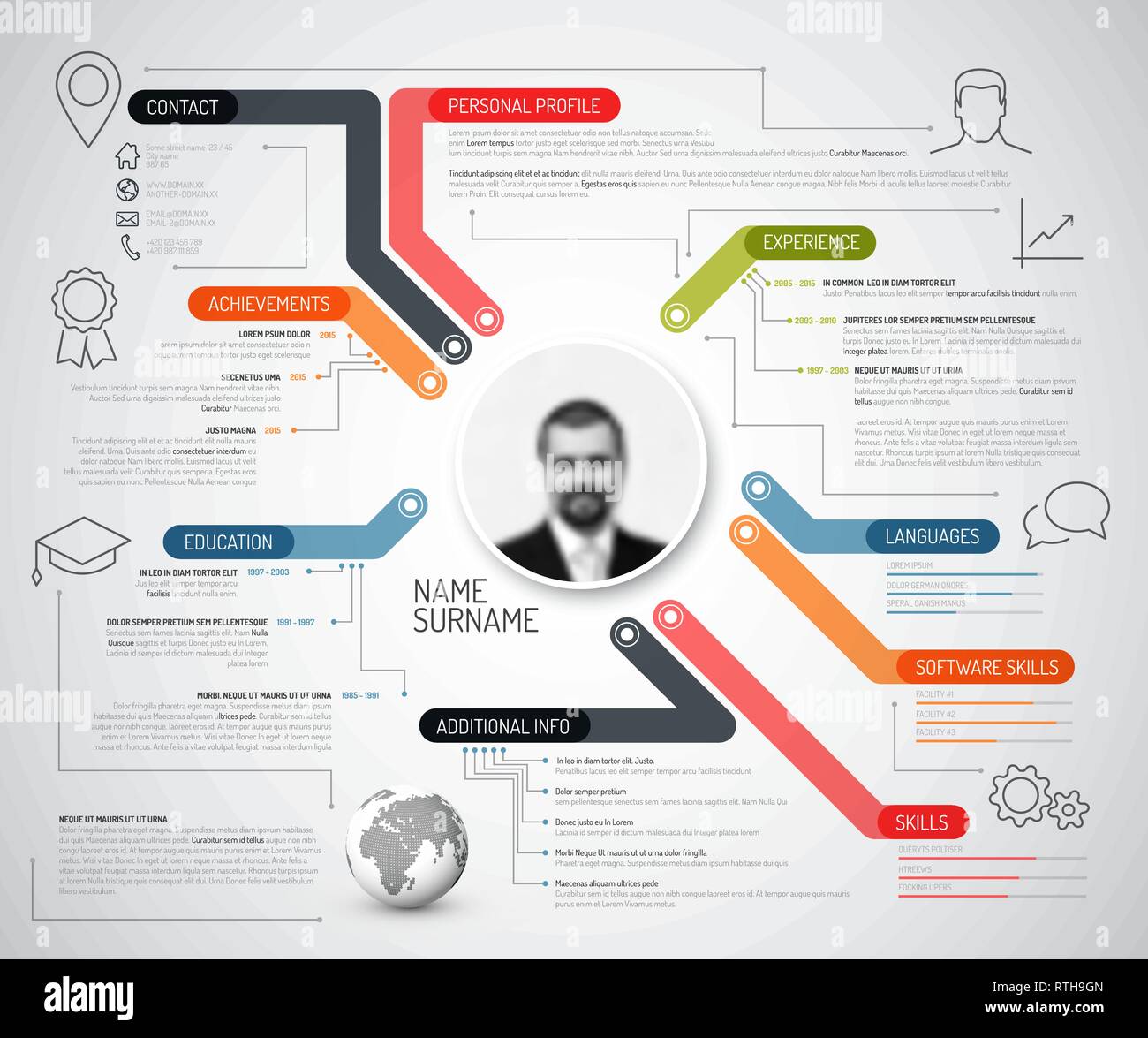 Vector original cv / resume template - creative version with colorful ...