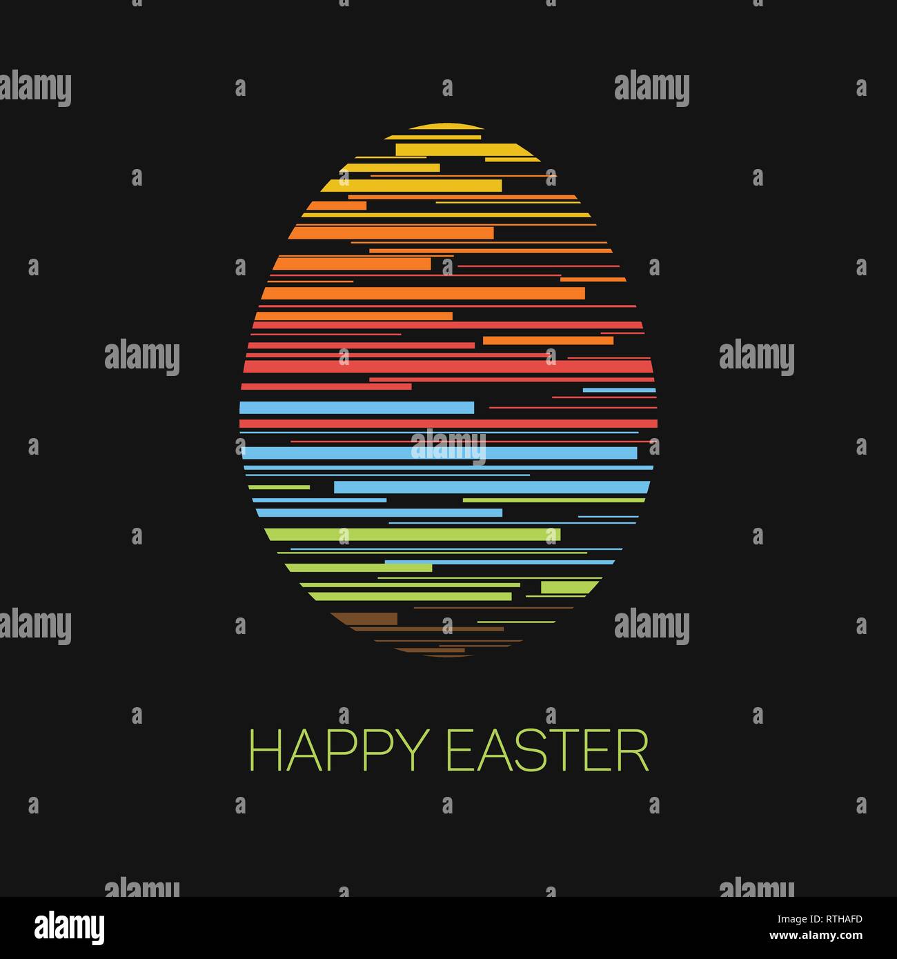 Modern minimalist happy easter card with egg made from colorful lines ...