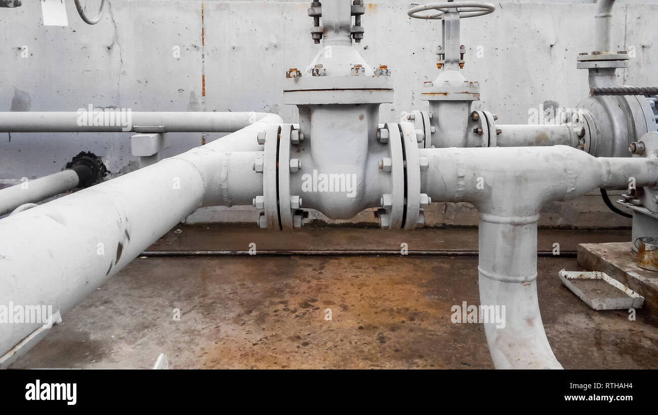 Latch on the pipeline. Oil refinery. Equipment for primary oil refining ...