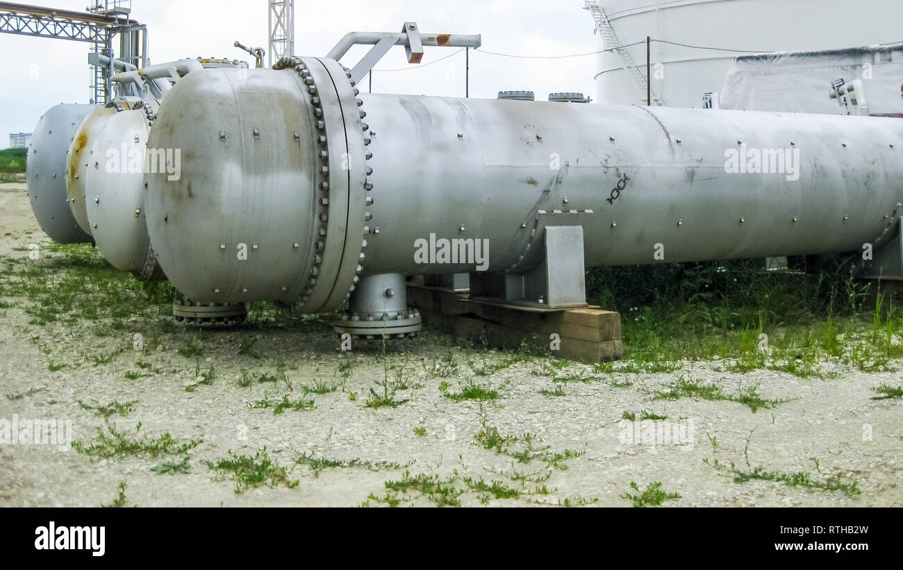 New heat exchangers ready for installation. Heat exchangers in a ...