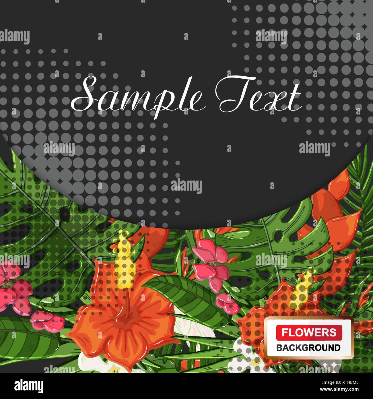 Vector exotic flower background on a dark.Jungle leaves.Hawaii texture ...