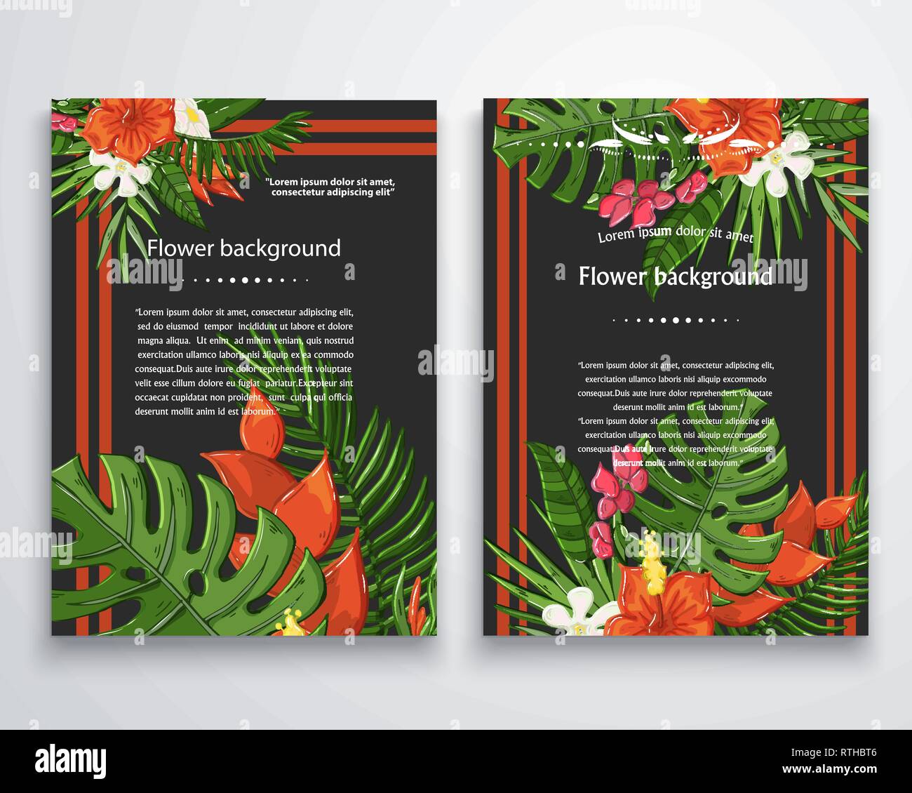 Vector exotic flower background on a dark.Jungle leaves.Hawaii texture ...