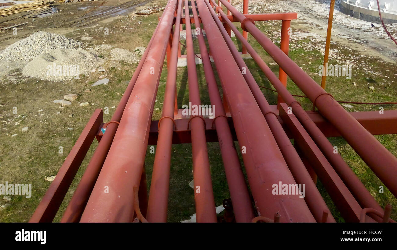 Piping for pumping refined petroleum products. Pipes at the refinery ...