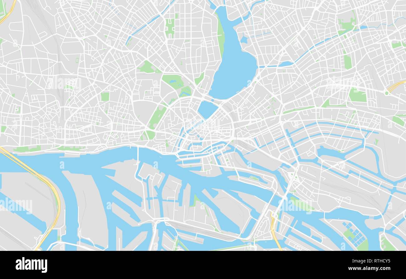Hamburg, Germany printable street map in classic style colors with all ...