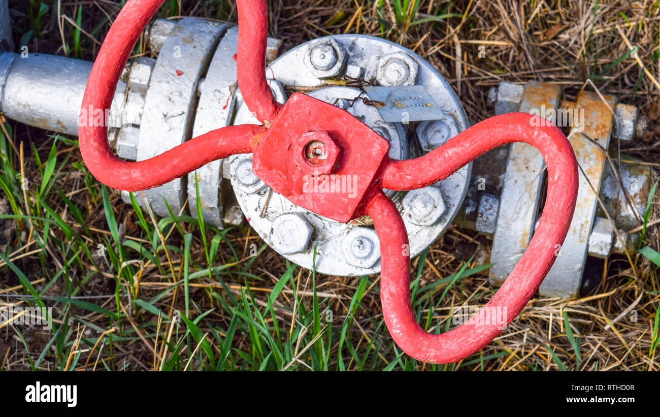 Shut-off valves on the high-pressure well flowing equipment. Oil ...