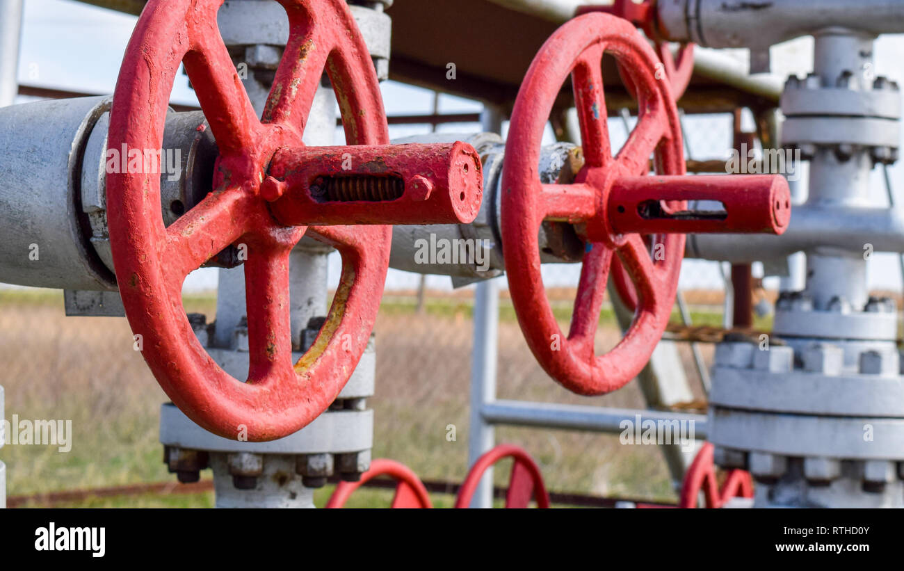 Shut-off valves on the high-pressure well flowing equipment. Oil ...